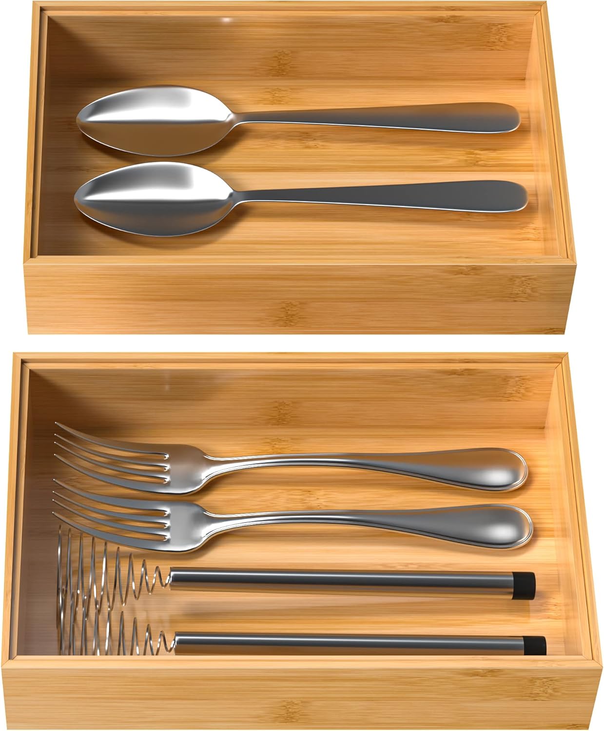 Amazon.com: VeyFey Silverware Tray for Drawer, Stackable Kitchen Bamboo ...