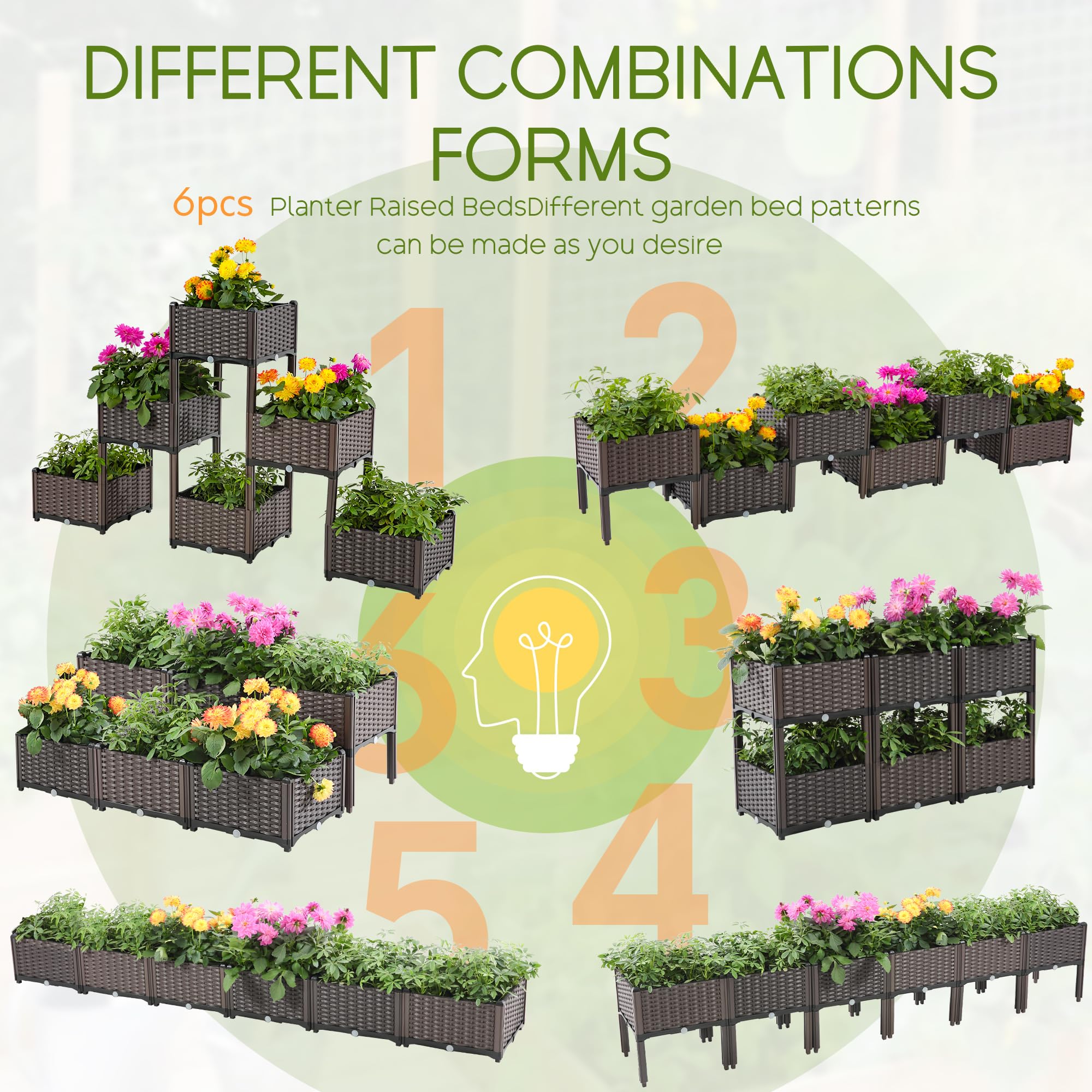 Raised Garden Bed Outdoor - 6PCS Elevated Plastic Modular Planter Box ...