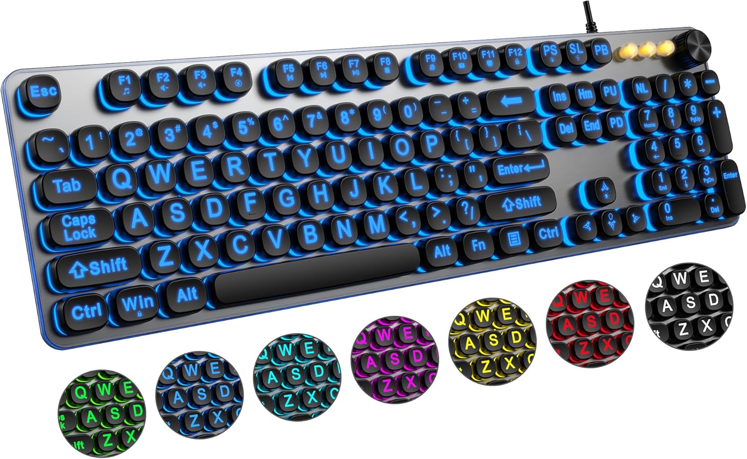 Amazon.com: QUASIO Large Print Backlit Keyboard with 7-Color Backlit, Wired USB Lighted Computer ...