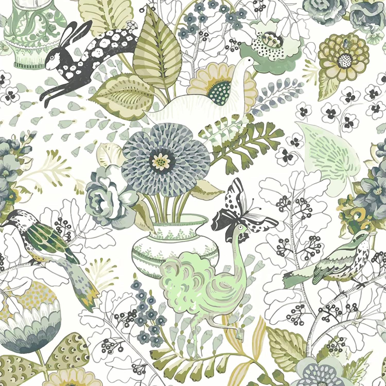 Wudnaye Floral Wallpaper Green Peel and Stick Wallpaper 17.7inch × 118 ...