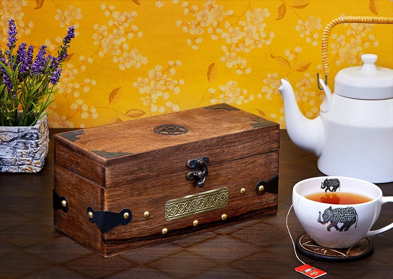 Amazon.com: Wooden Tea Caddy Storage Chest with Pentagram Tea Box with ...