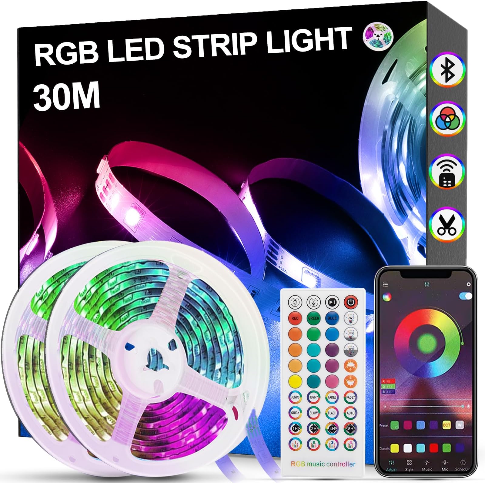 Mexllex LED Strip Lights 30m (2 Rolls of 15m) Ultra-Long Music Sync ...