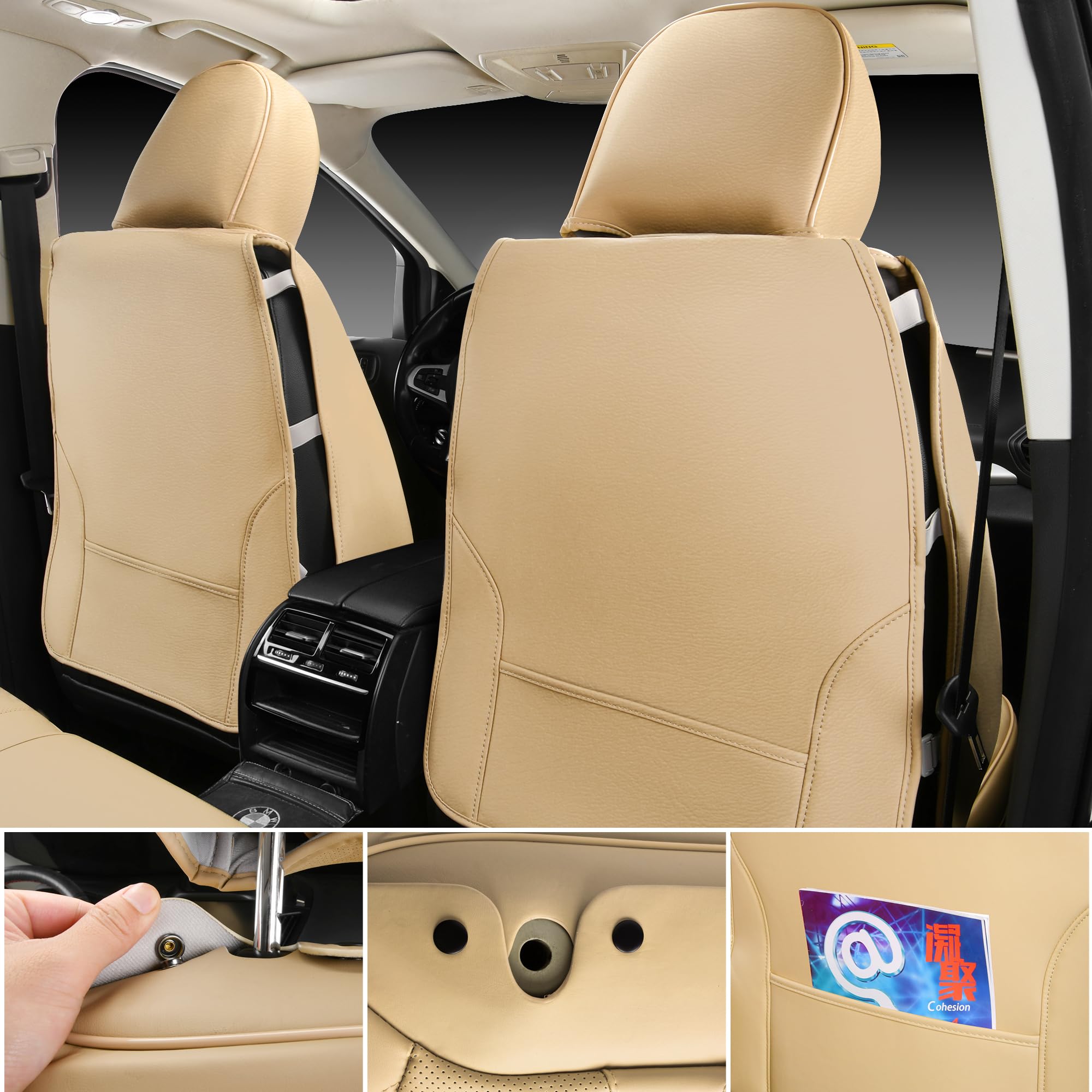 Snapklik.com : CAR PASS Beige Leather Car Seat Covers, Breathable ...