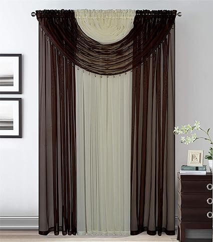 Amazon.com: 4 Panels With 2 Attached Valances All-in-One Brown Beige ...