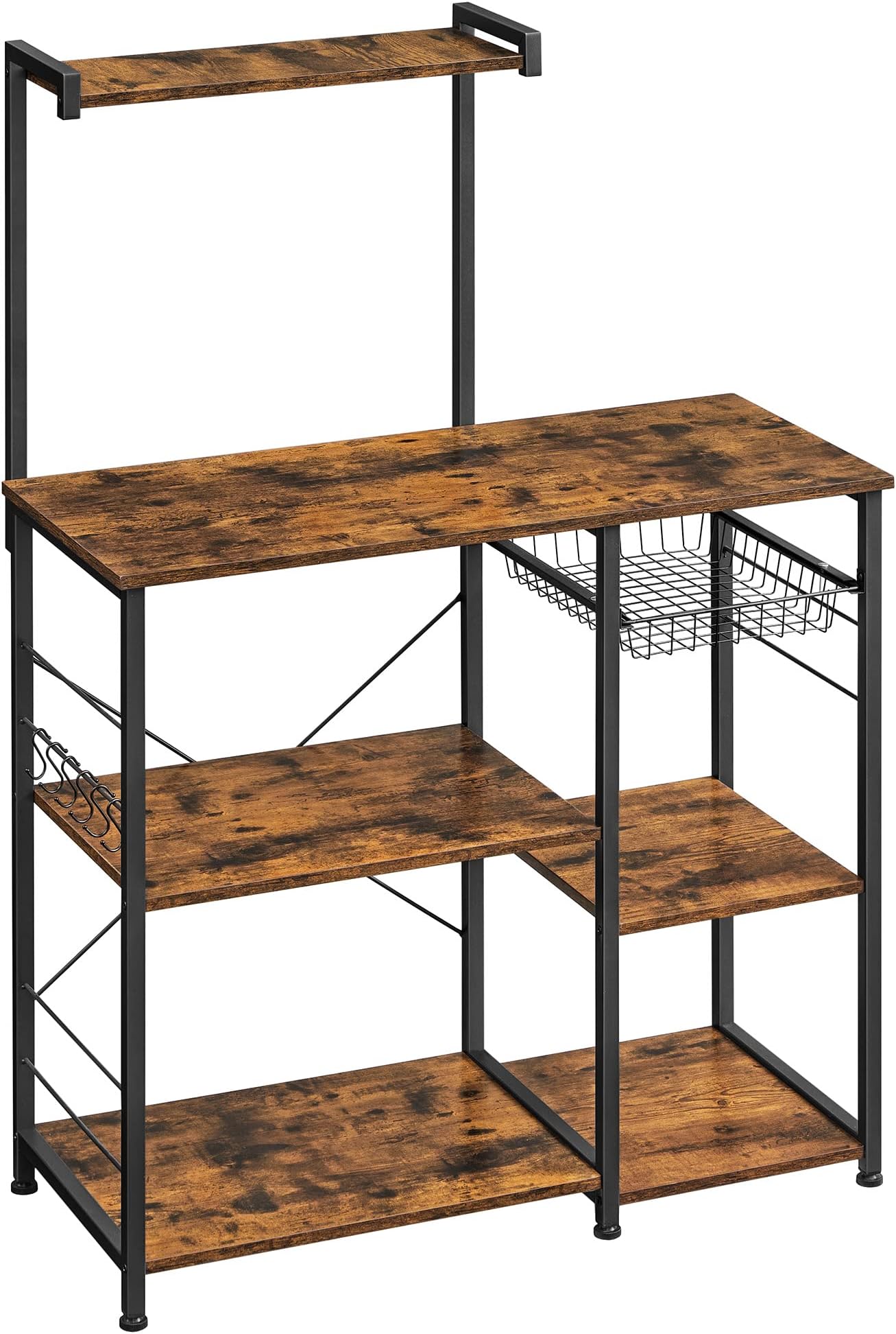 TREETALK Backers Rack, Kitchen Rack with 4 Shelves, Basket, 12PCS Hooks ...