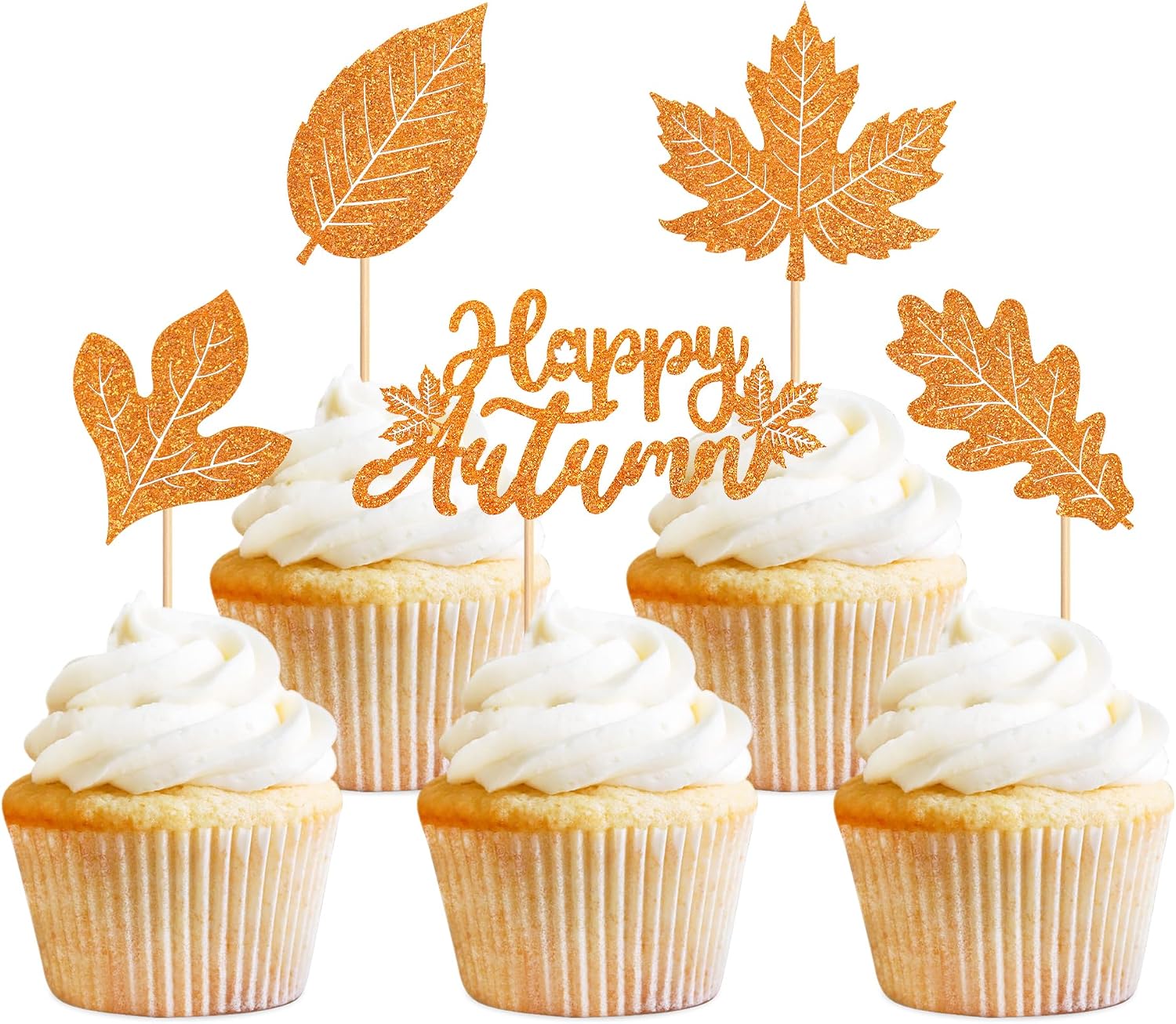 Amazon.com: Ercadio 30 Pack Fall Maple Leaves Cupcake Toppers Orange ...