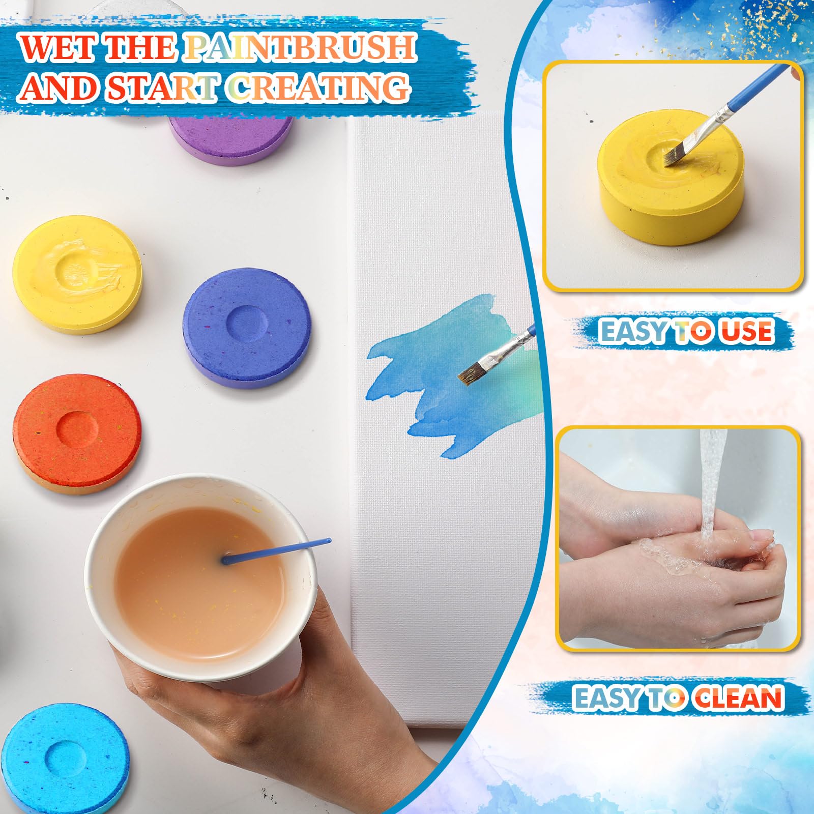 Snapklik.com : 60 Pcs Tempera Paint Cakes 12 Colors Large Washable Cake ...