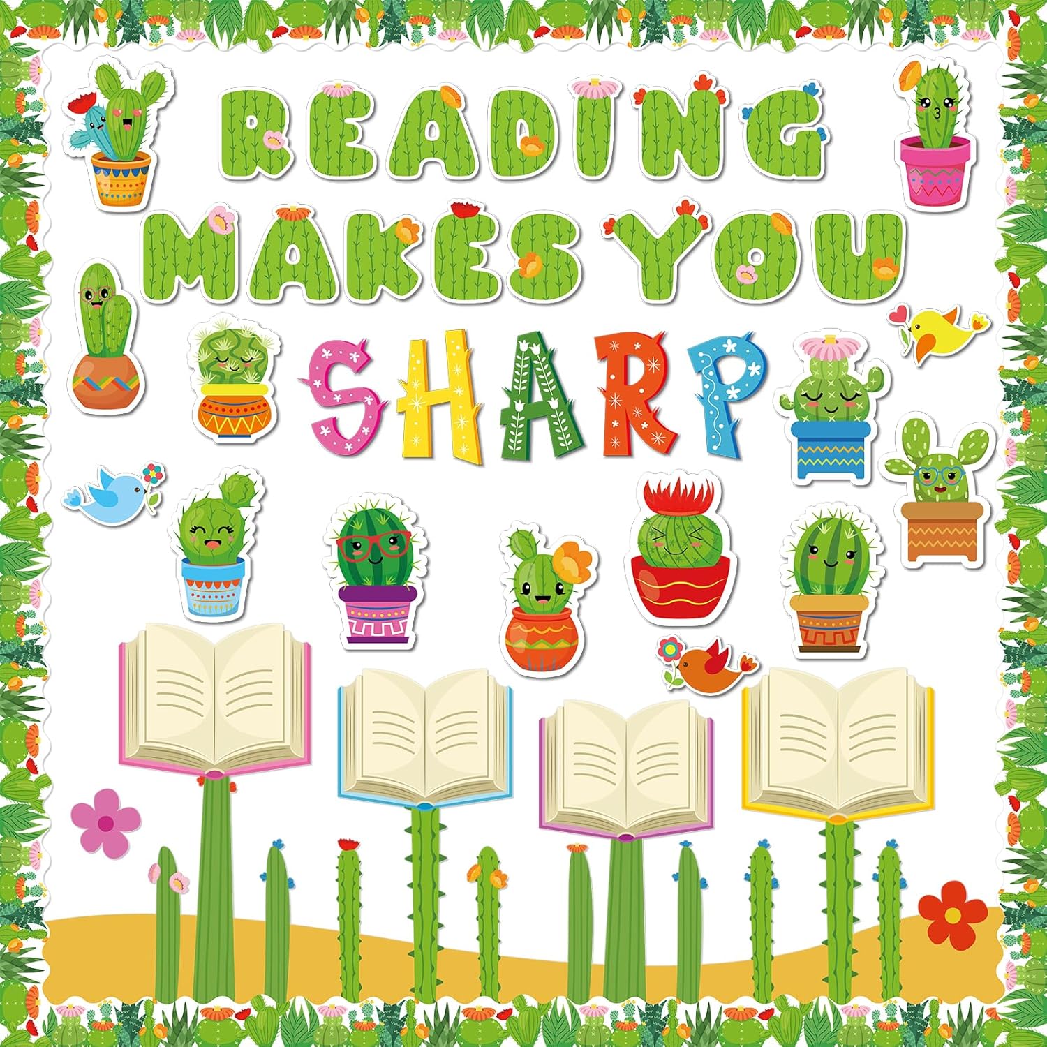 Amazon.com: gisgfim Cactus Reading Bulletin Board Decorations Set ...