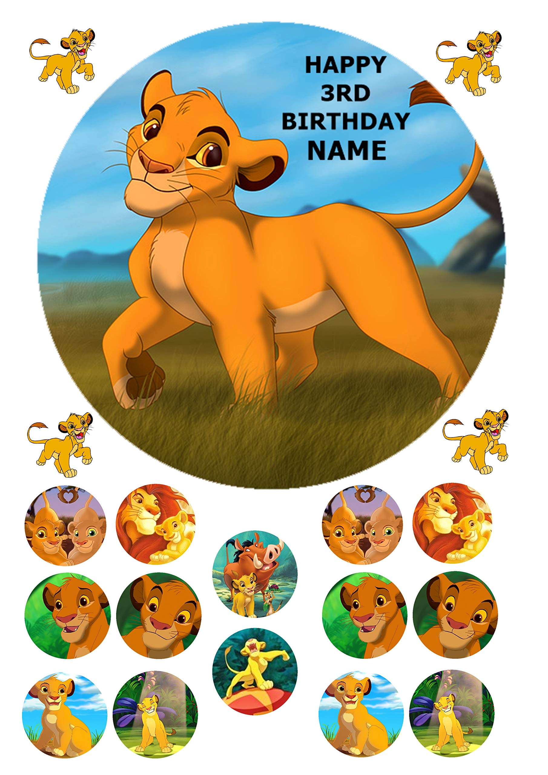 Buy Simba Lion King Edible Birthday Cake Topper 7.5" Round with Cupcake ...