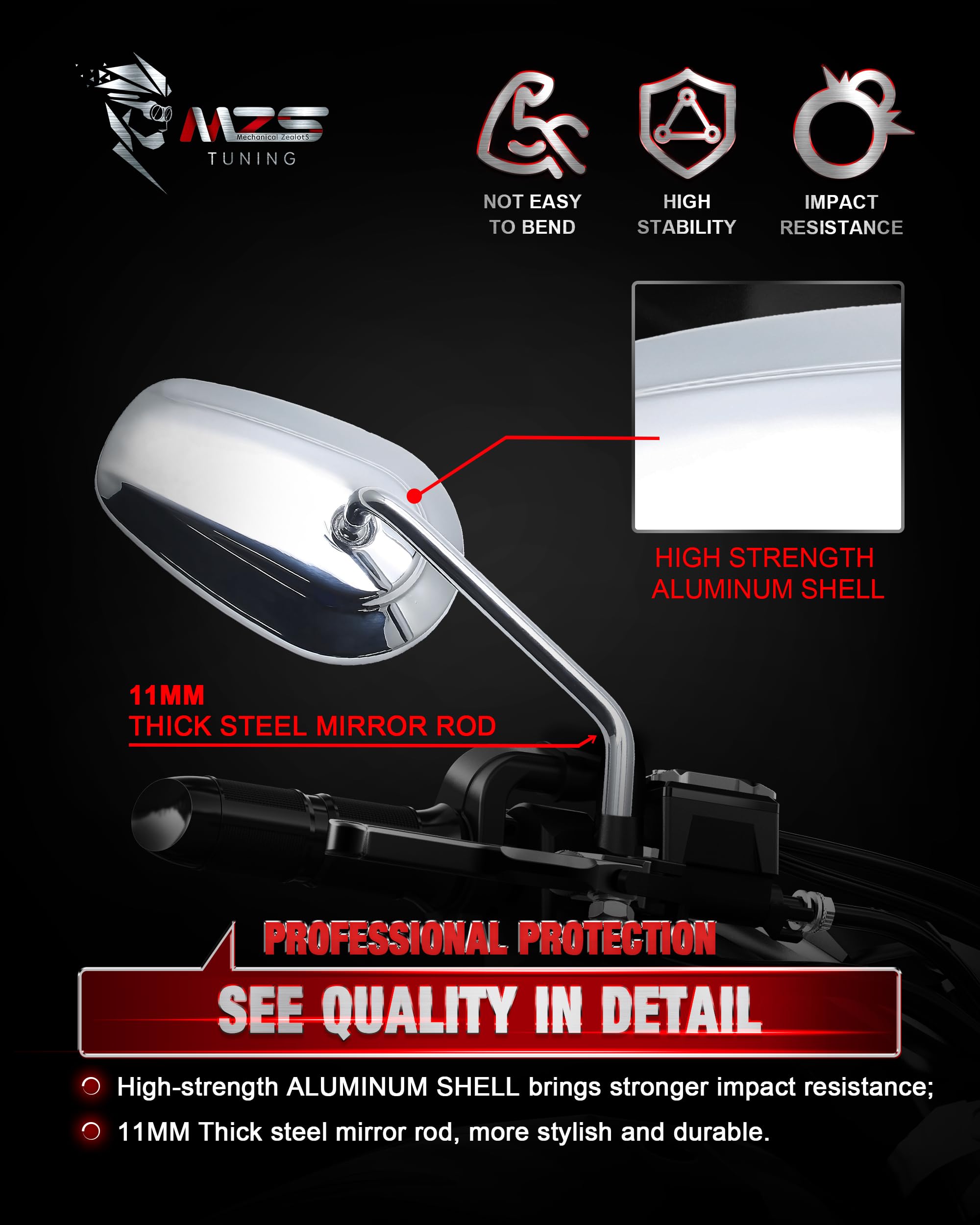 Snapklik.com : MZS Motorcycle Mirrors Chrome, M8 Touring Rear View Side ...