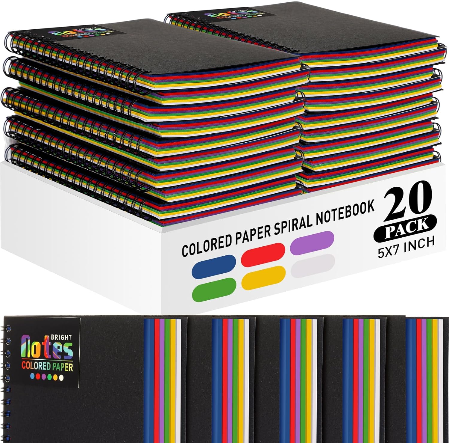 Amazon.com : Resurhang 20 Pack 5x7 Inch Colored Paper Spiral Notebook ...