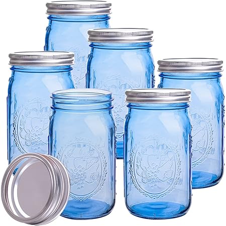Amzcku 32 OZ Colored Mason Jars with Lids, 6 Pack Wide Mouth Quart ...