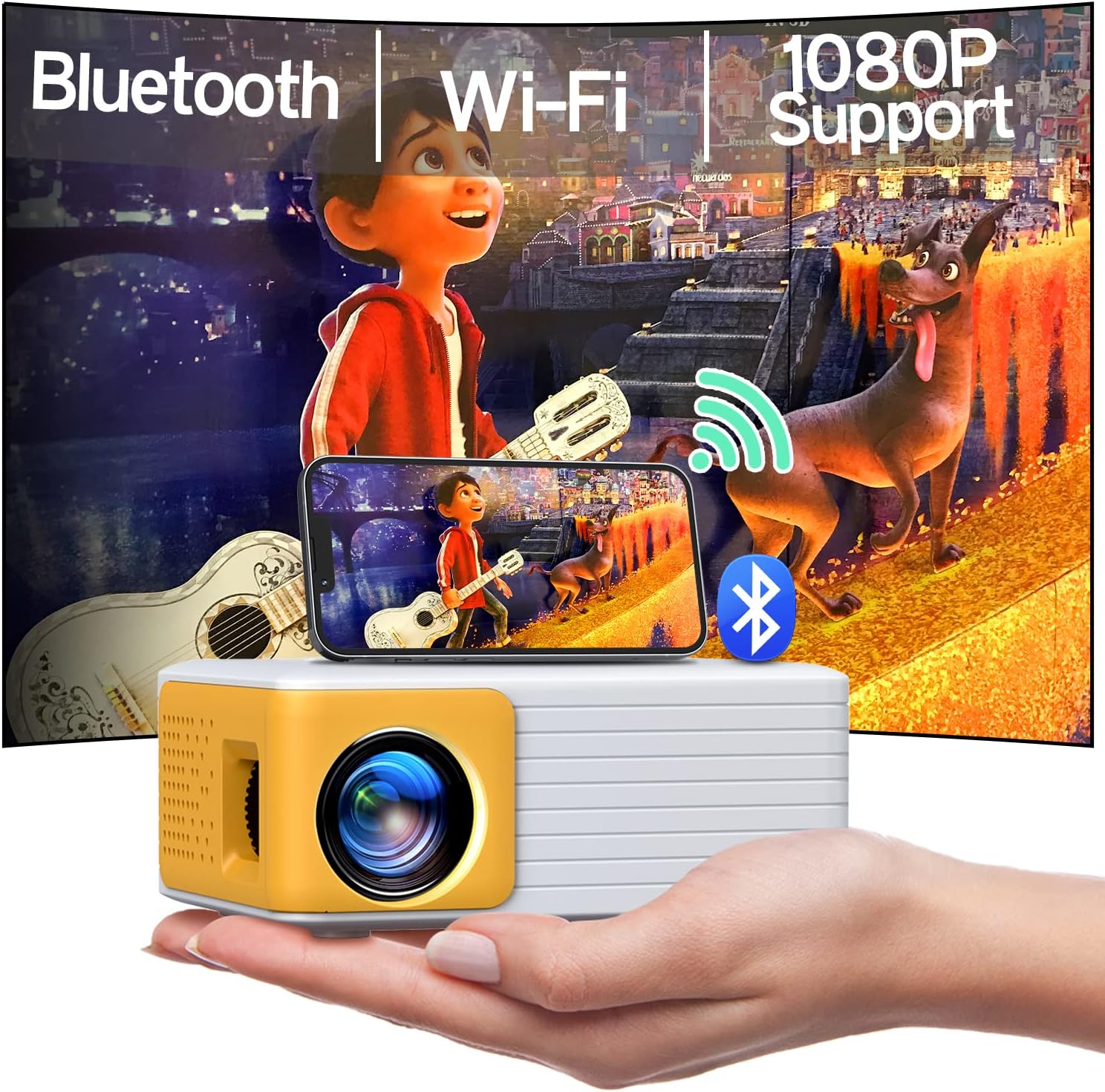 YOTON Mini Projector Bluetooth WiFi, Video Phone Projector Full HD ...