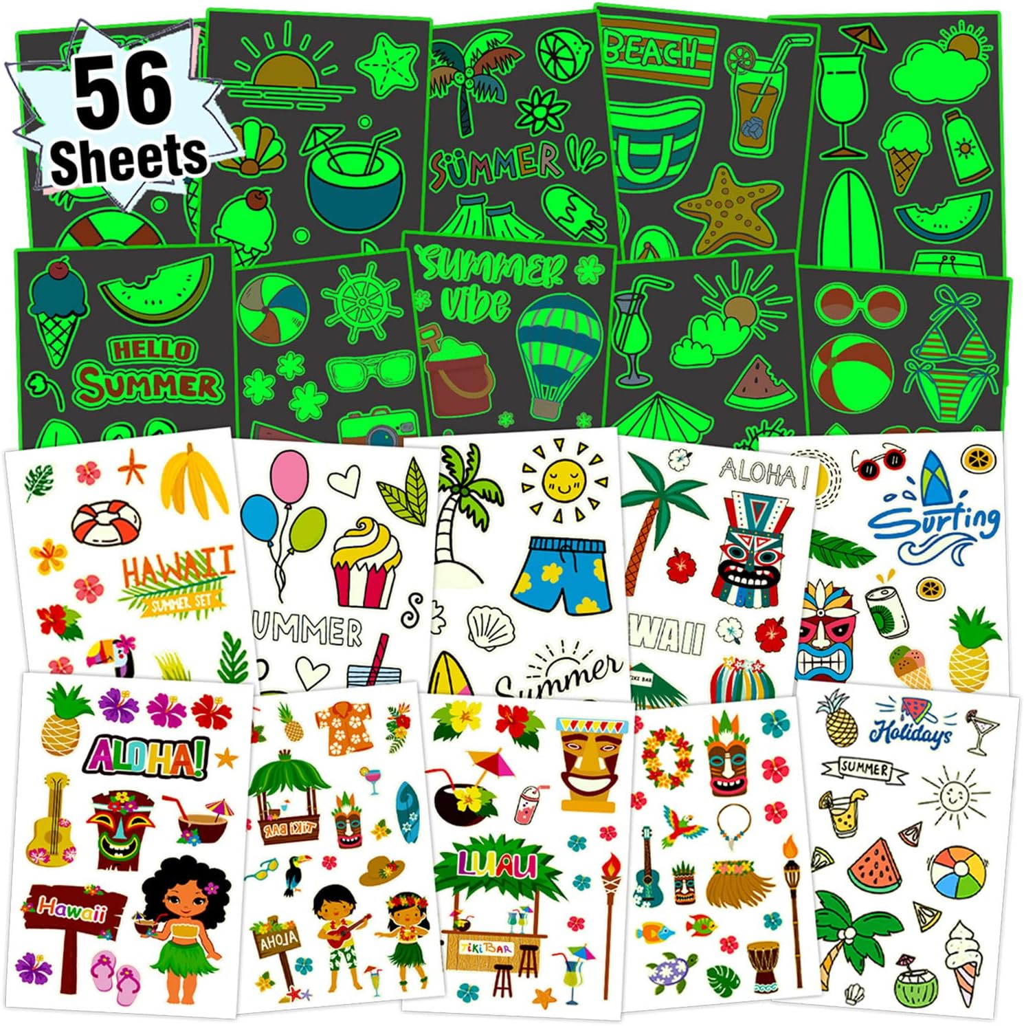 Amazon.com: Partywind 295 Styles Hawaiian Tattoos for Kids Party ...