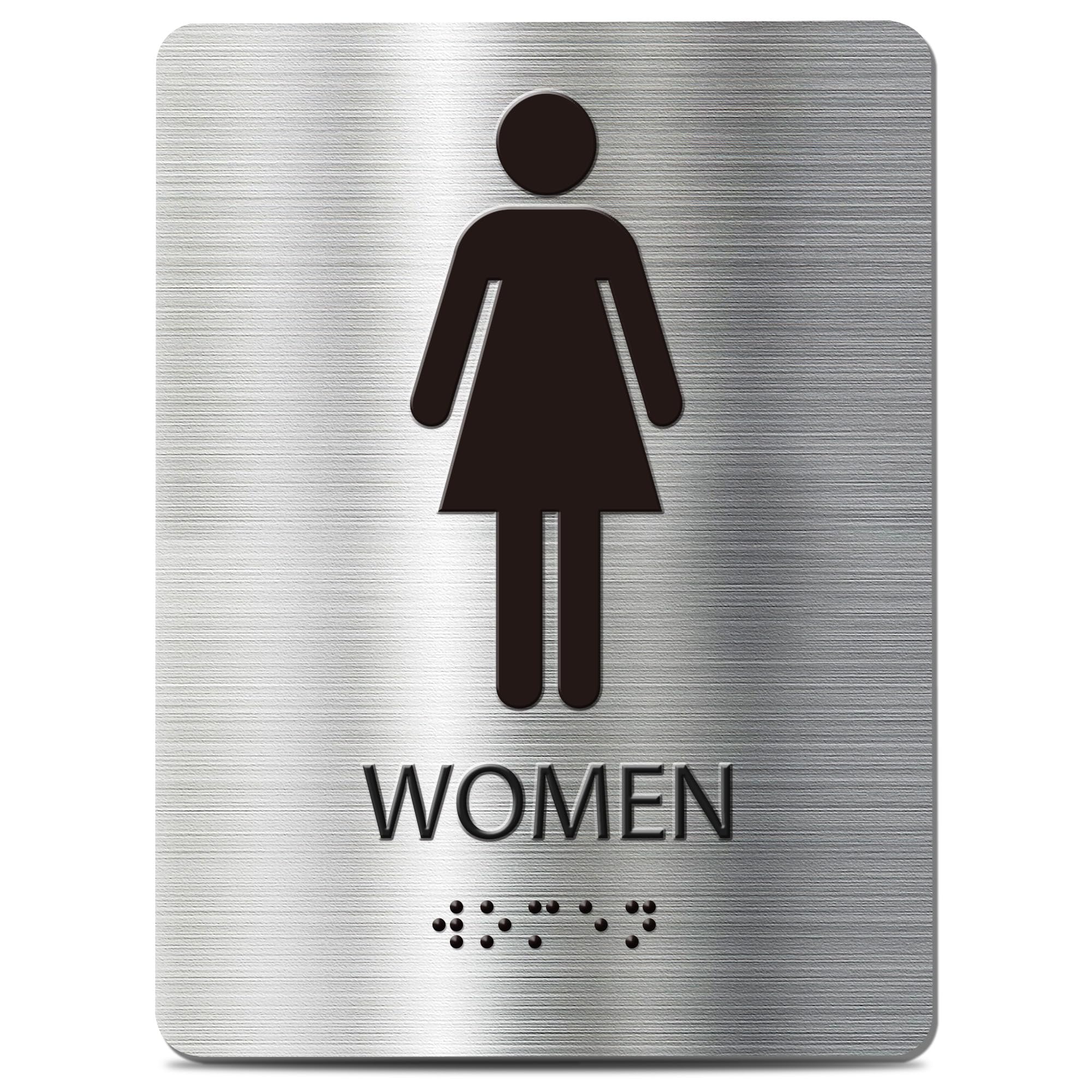 Amazon.com : Women Braille Modern Restroom Sign, Stainless Steel ADA ...
