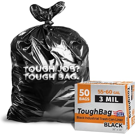 Amazon.com: ToughBag 55 Gallon Trash Bags, 3 Mil Contractor Bags, Large ...