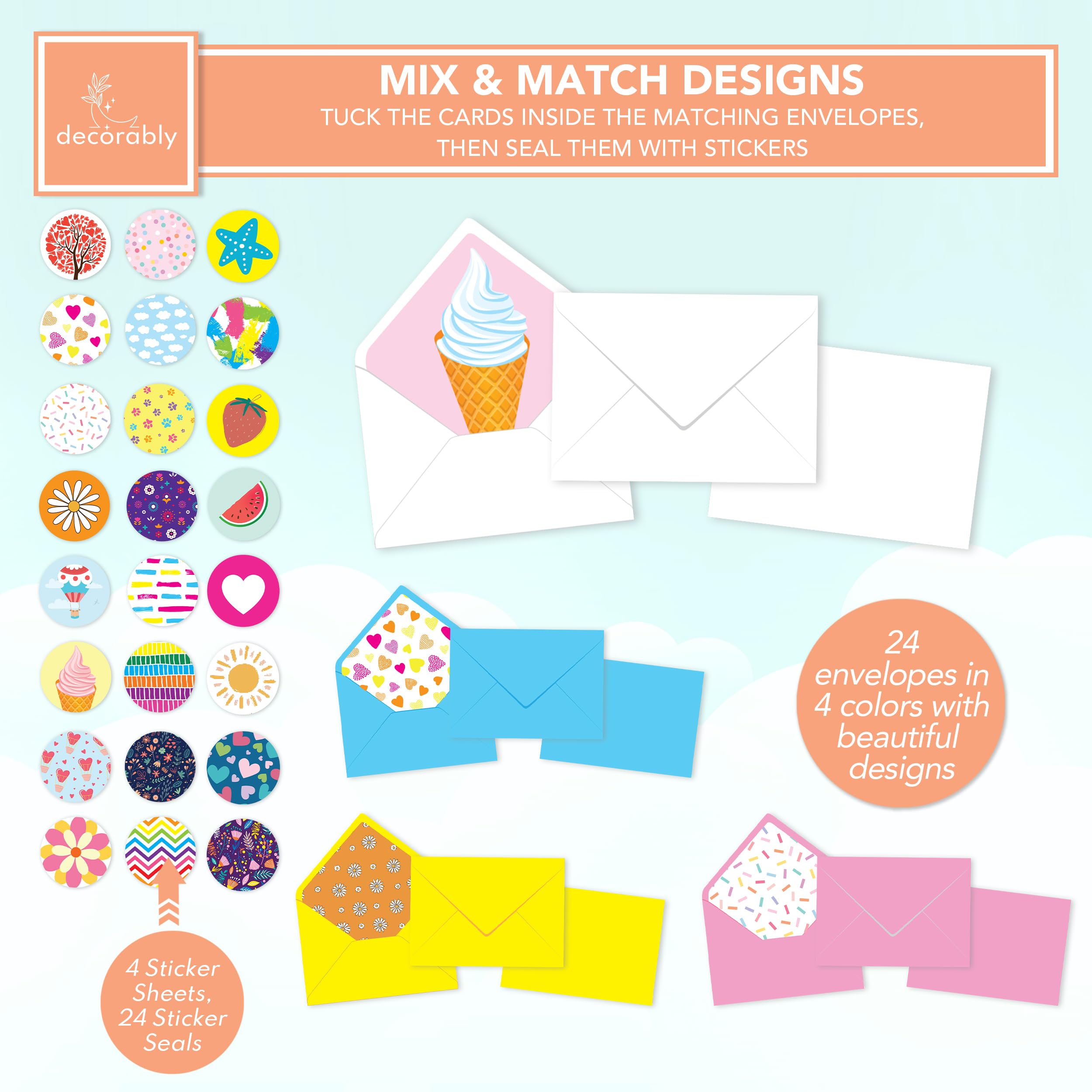 Snapklik.com : 24 Pack Assorted Blank Cards And Envelopes 4x6 ...