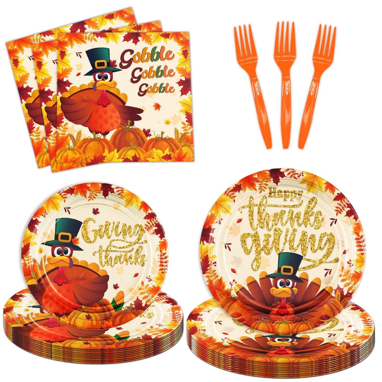 Amazon.com: Thanksgiving Plates and Napkins Sets, 96 Pcs Thanksgiving ...