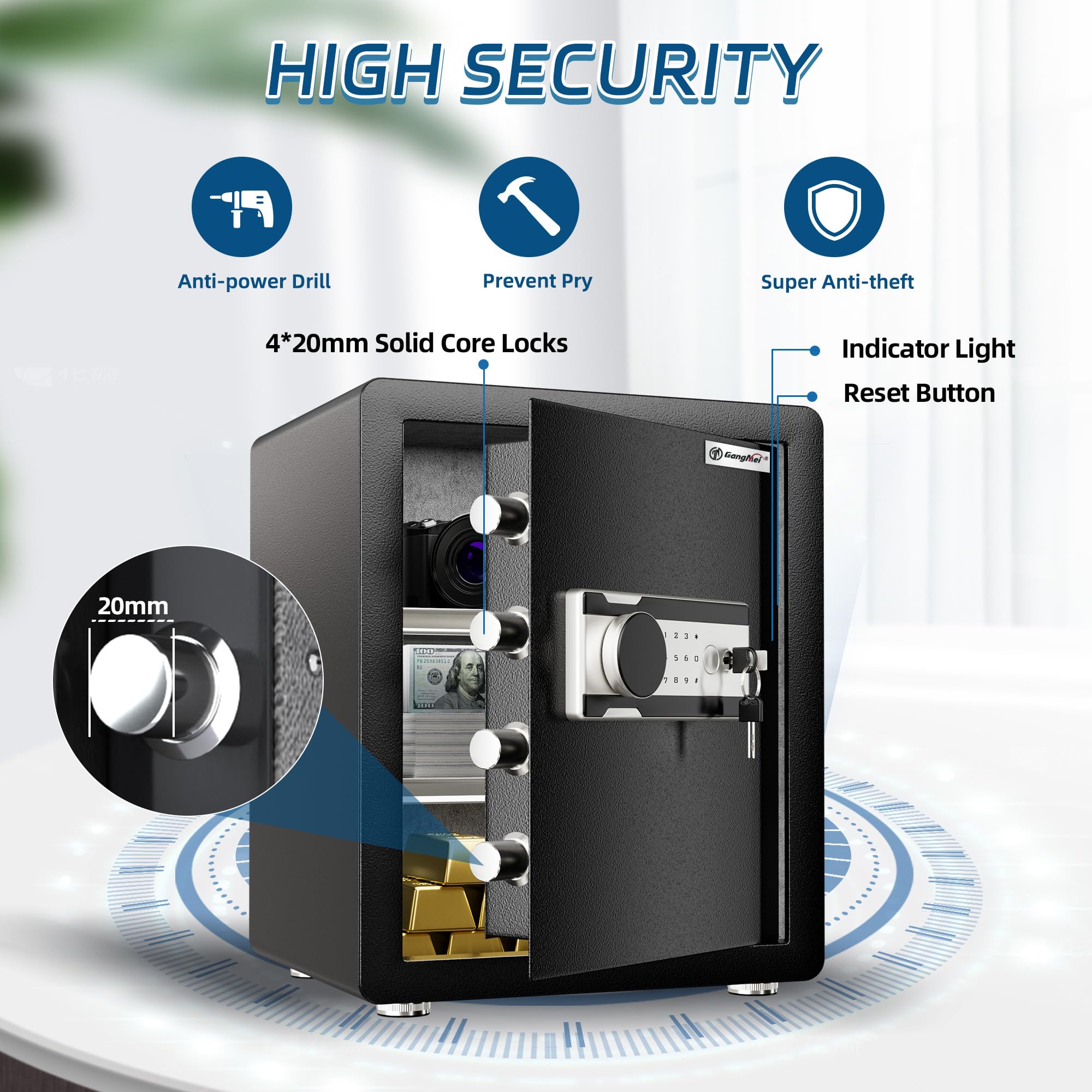 GangMei 2 Cubic Safe Box, Steel Security Safe With Lock Box/Electronic ...