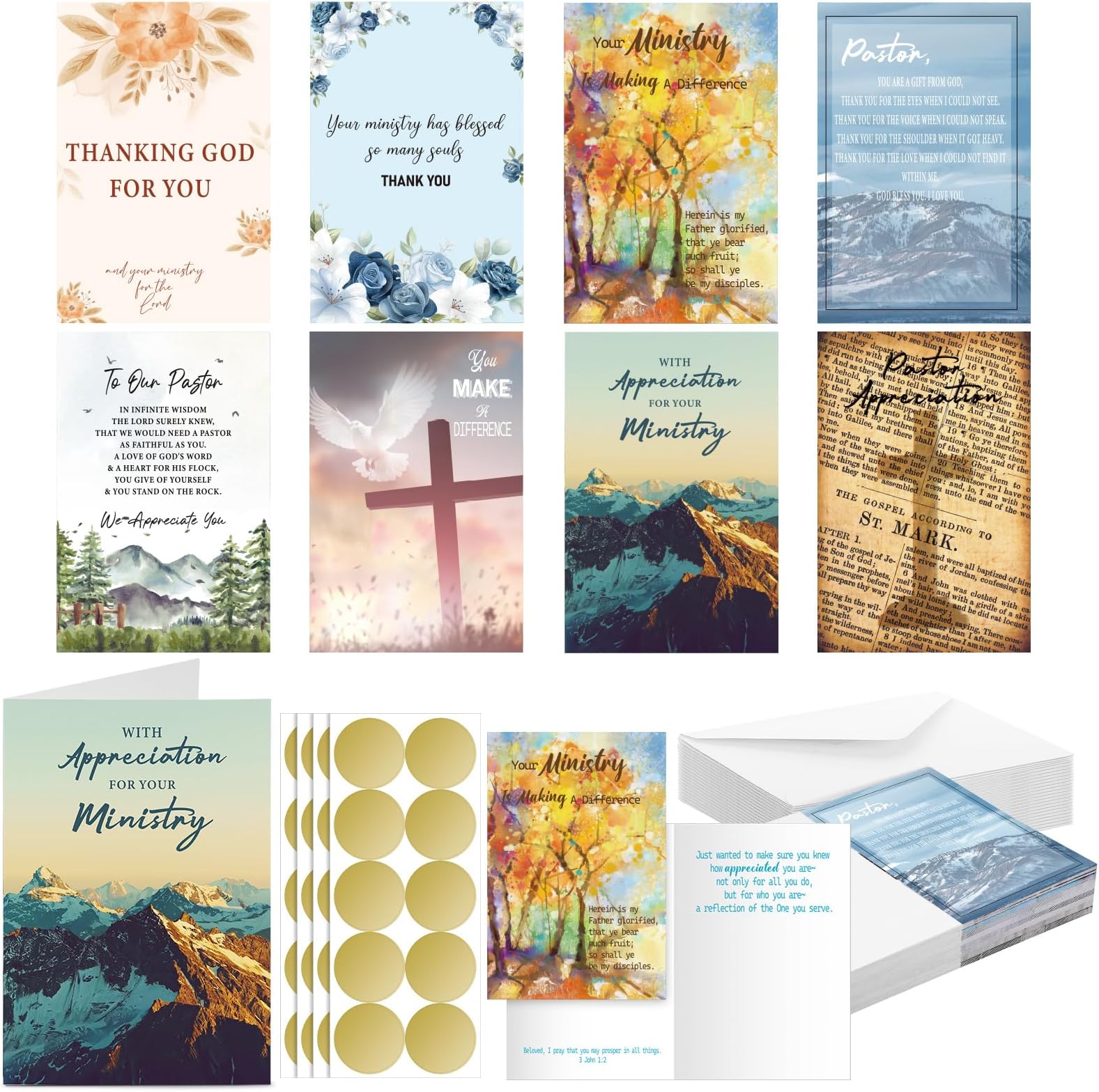 Amazon.com : Humyoun 24 Pack Christian Ministry Appreciation Card ...