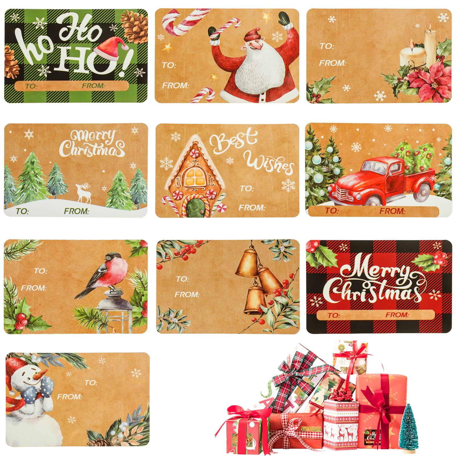 CCINEE 100pcs Christmas Gift Tag Sticker,Self-adhesive Gift Name Tag ...
