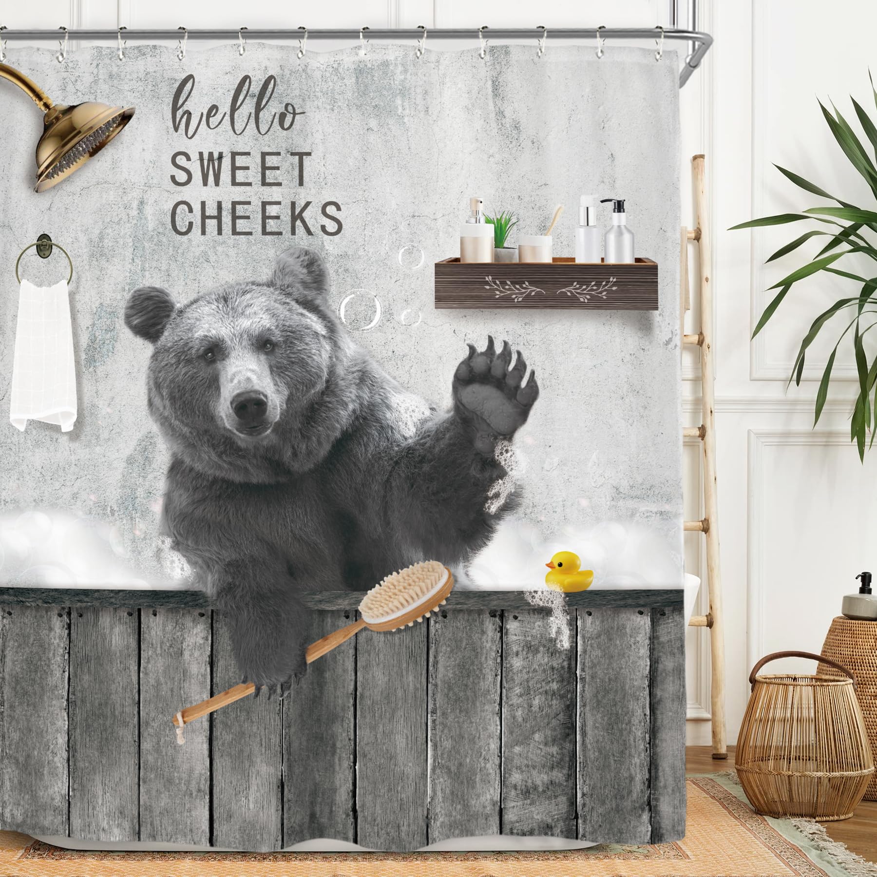 Amazon.com: Miyotaa Funny Bear Shower Curtain Set 60Wx71H Inches ...