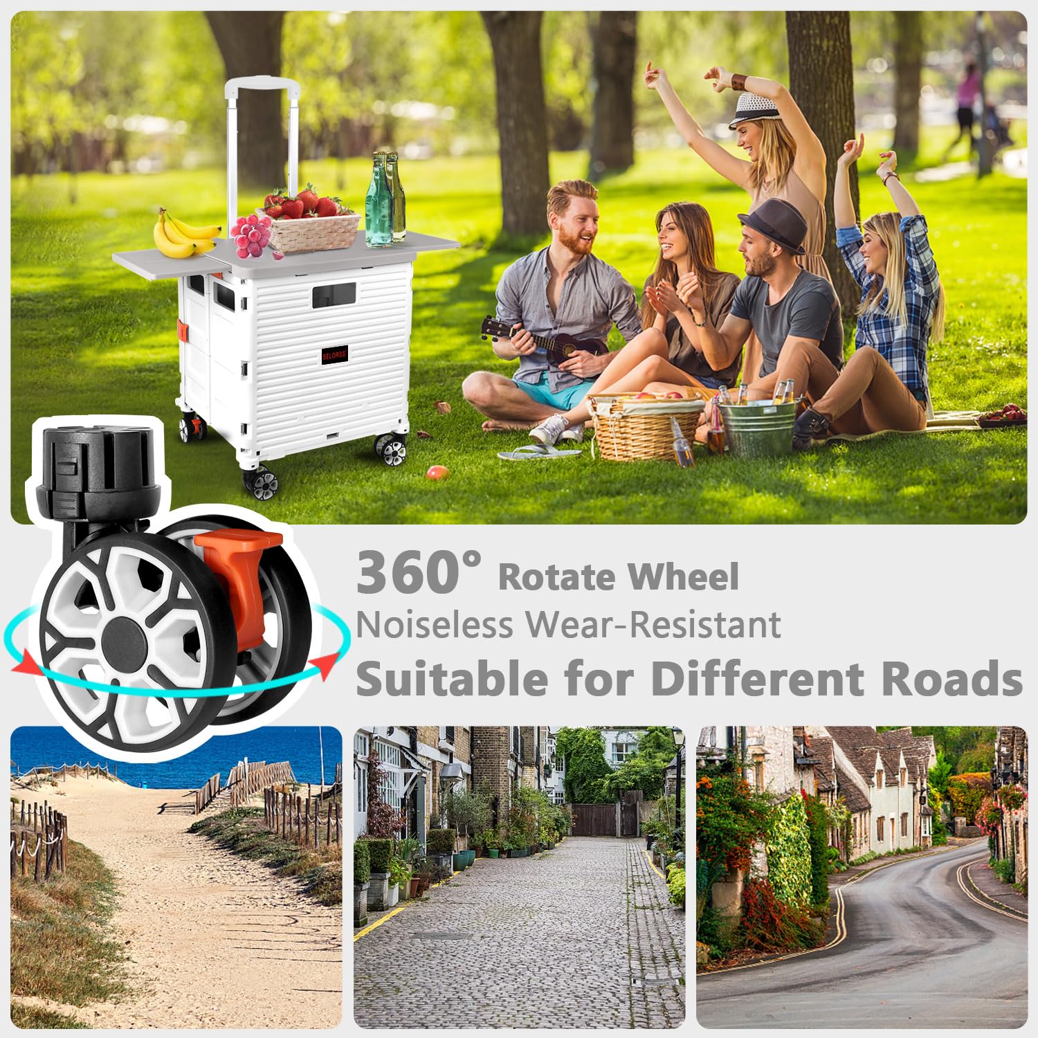 Foldable Utility Cart Collapsible Portable Crate Rolling Carts with ...