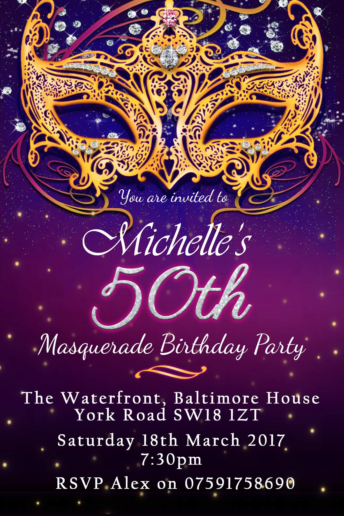 50th Masquerade Birthday Invitation