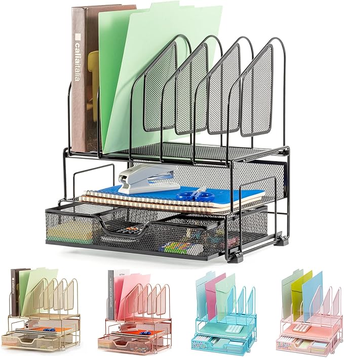 Amazon.com: Beiz Desk Organizer and Accessories Storage with 5 Vertical ...