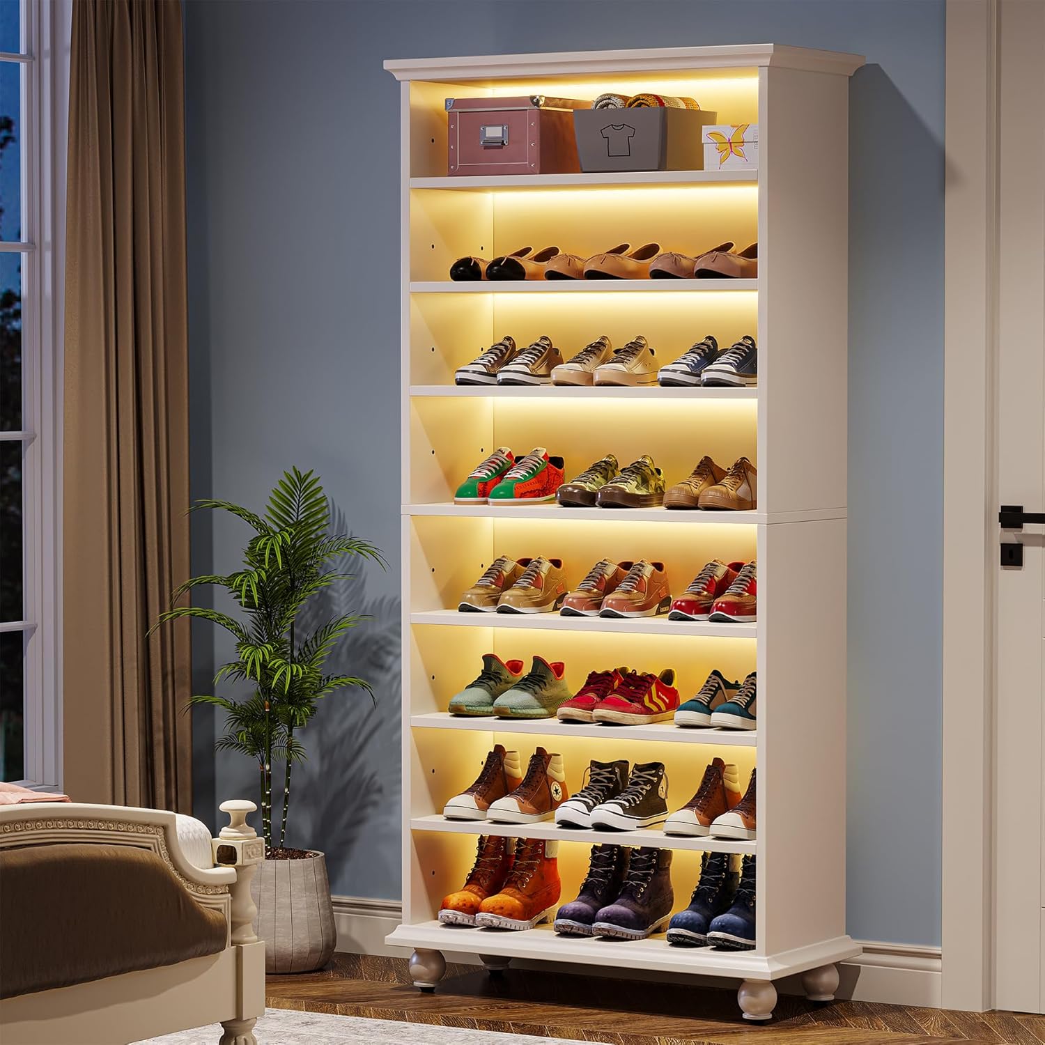 Amazon.com: Tribesigns 9-Tier Shoe Storage Cabinet with LED Lighting, 30 Pairs Narrow Tall ...