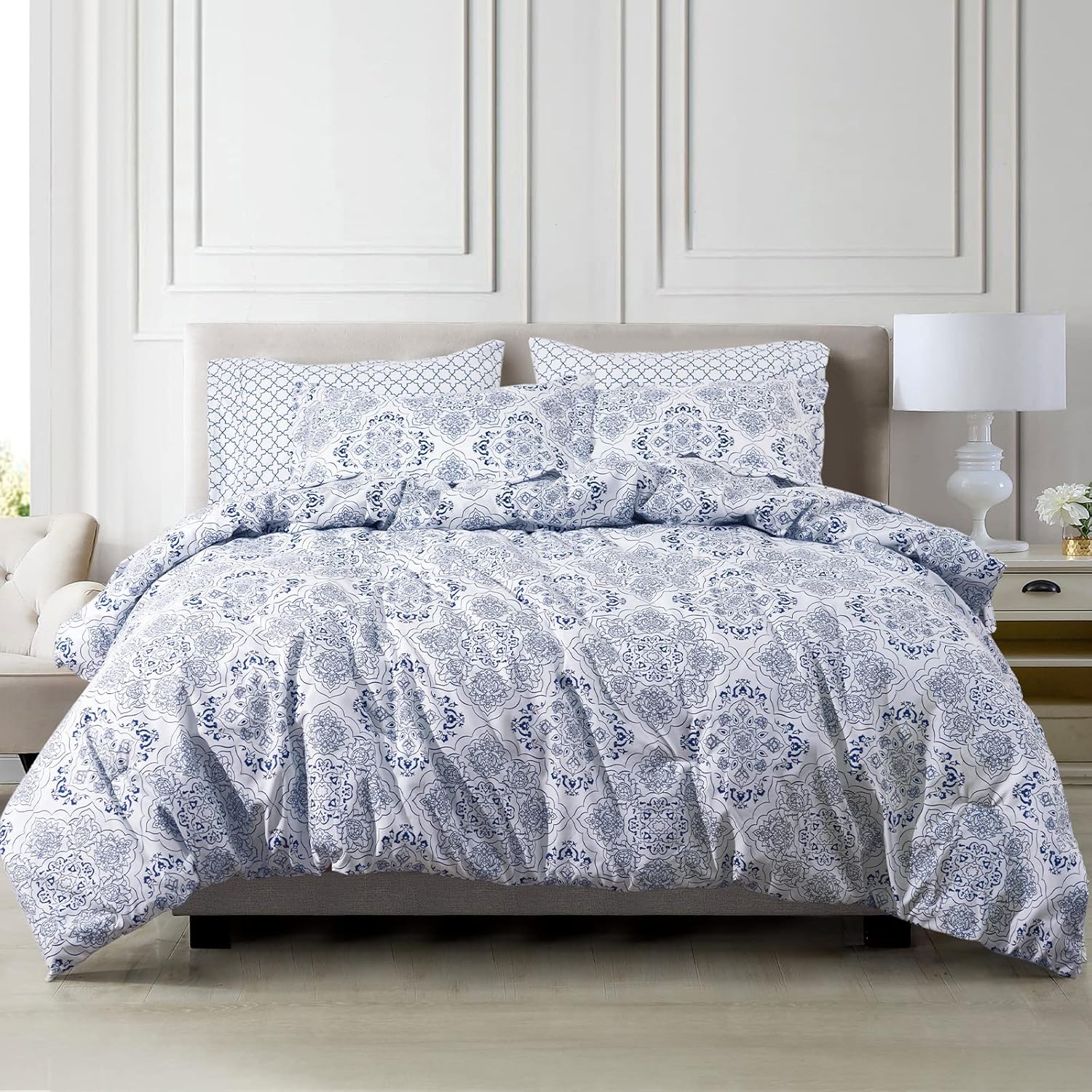 Amazon.com: PHF Soft Printed Comforter Sets Queen-7 PCS Bed in A Bag ...