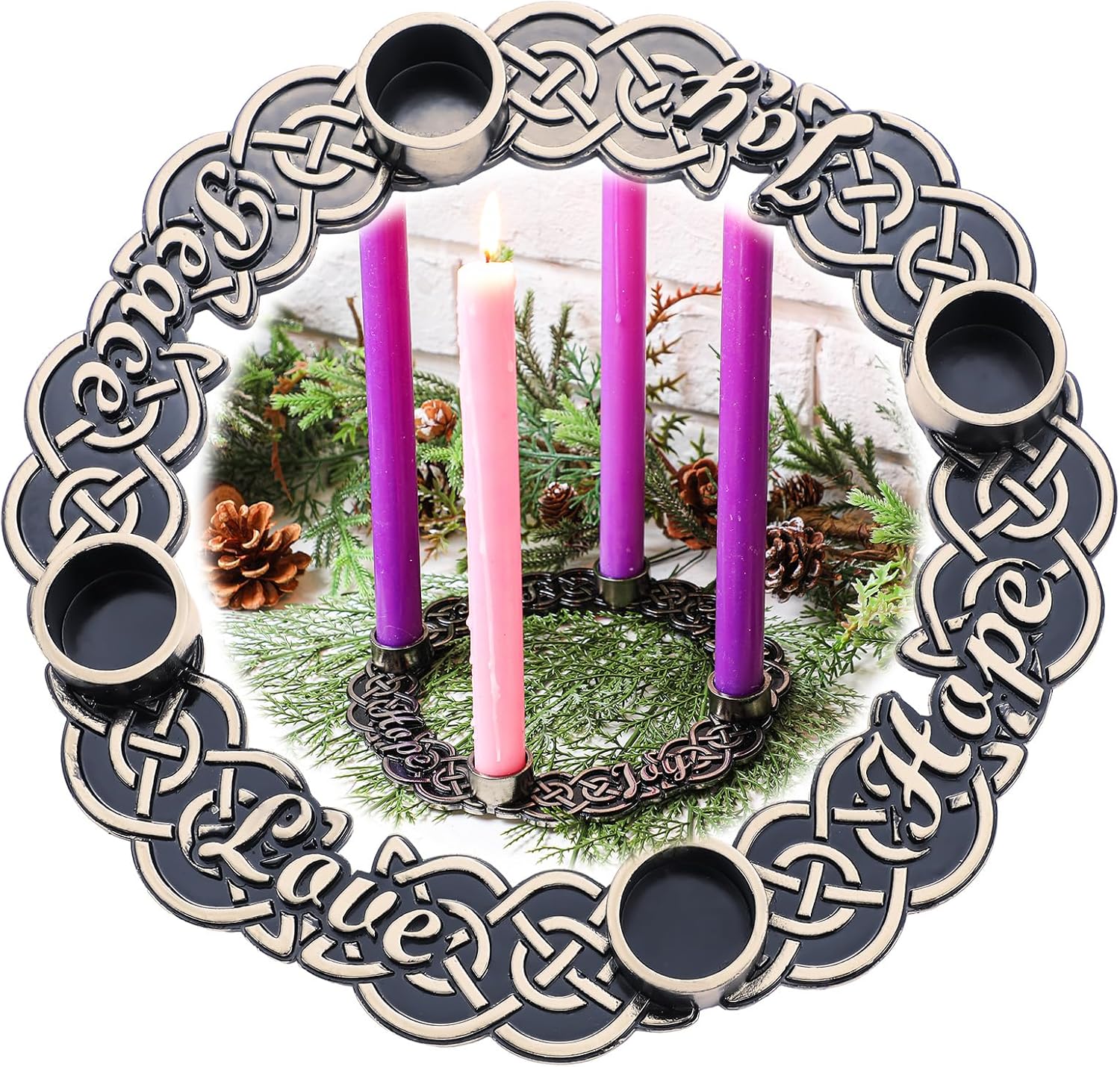 Amazon.com: Shellwei Advent Wreath Candle Holder with Metal Celtic Knot ...