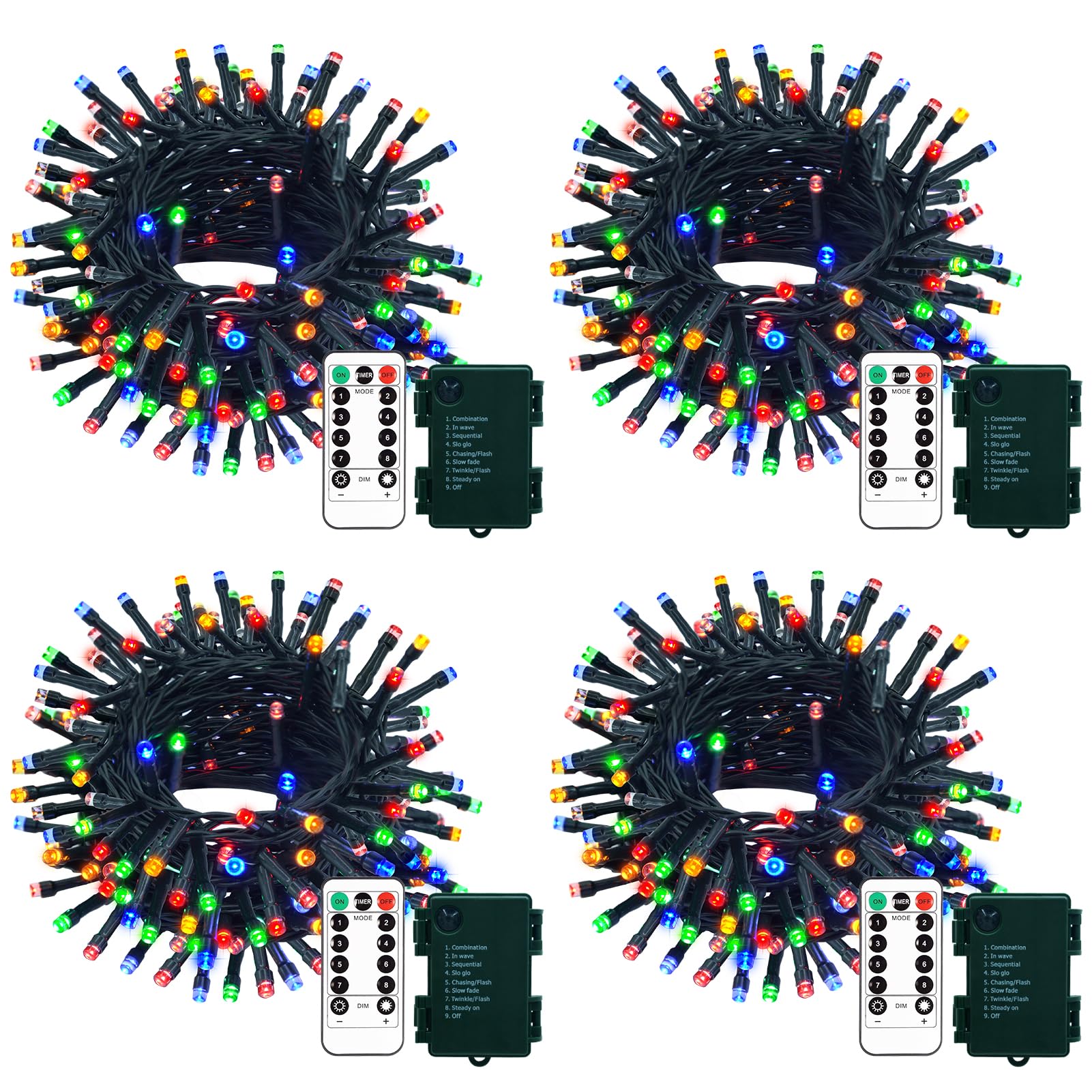 4 Pack Christmas String Lights Battery Operated, Total 66Ft 200LED ...