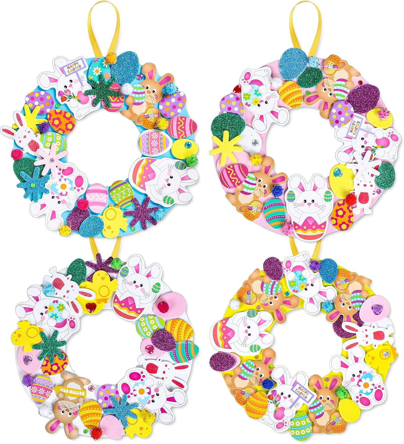 Whaline 12 Sets Easter Foam Stickers & Wreath Signs with 400Pcs Cute ...