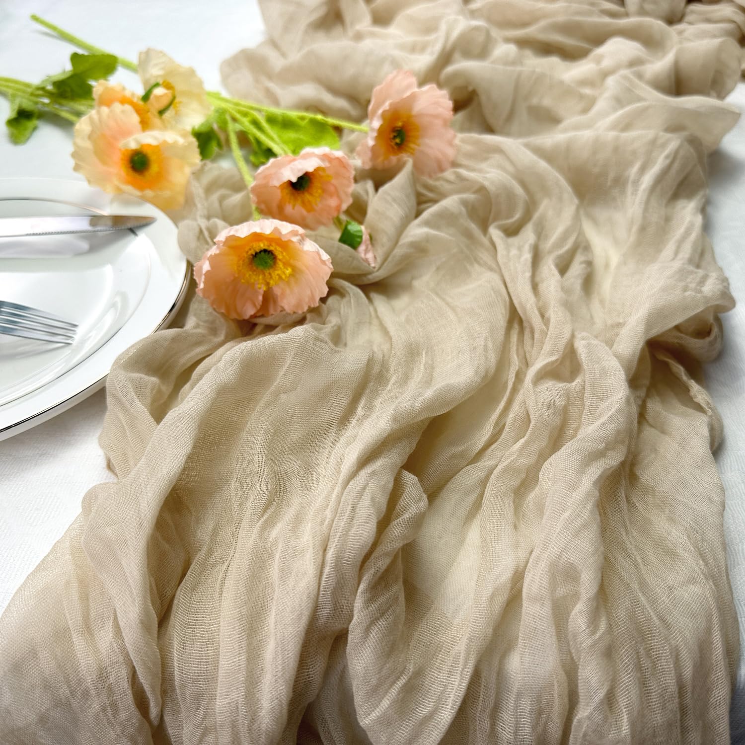 Amazon.com: Booque Valley Beige Cheesecloth Table Runner 10ft Super ...