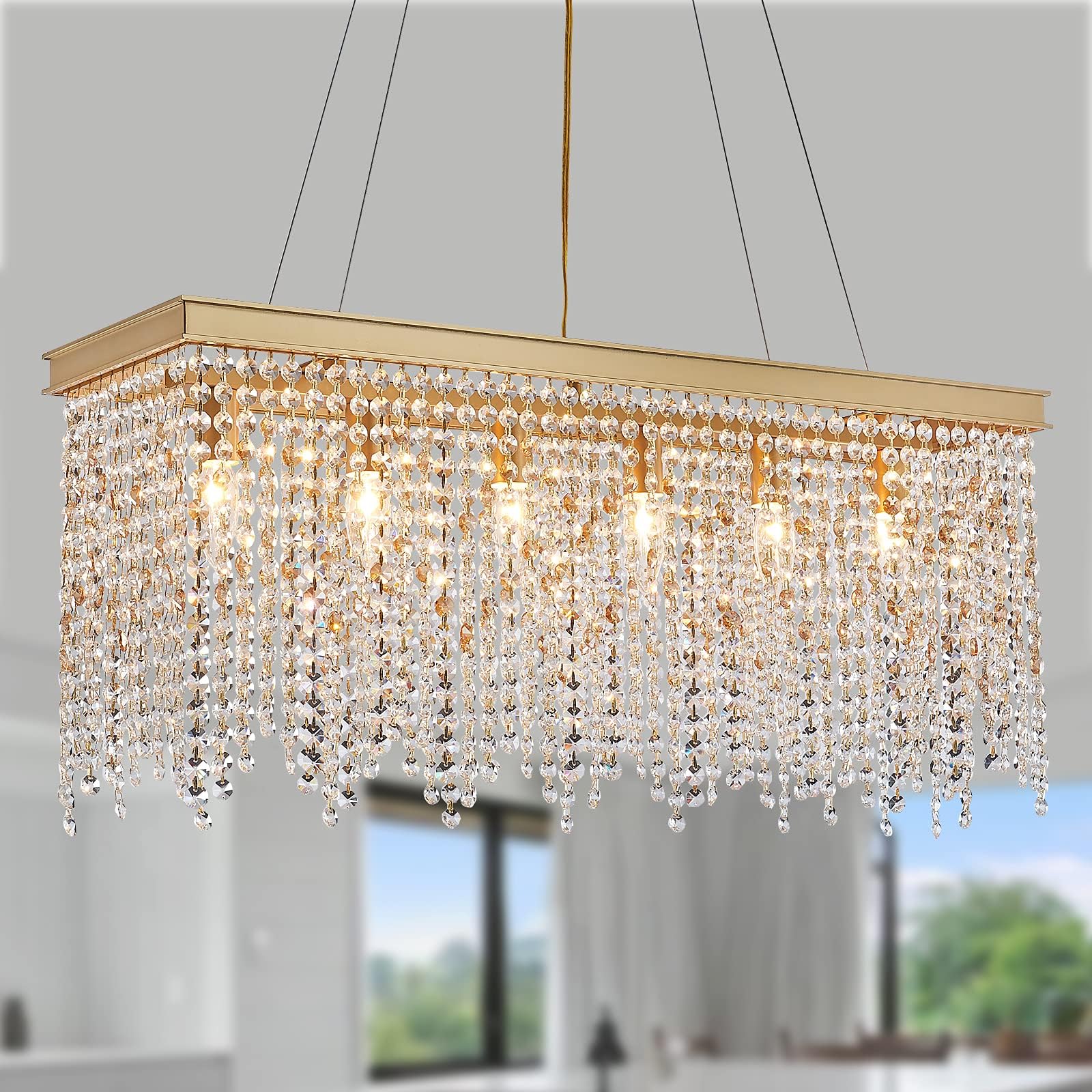 Luxury Modern Gold Crystal Chandelier Light Fixture,L30 6-Lights ...