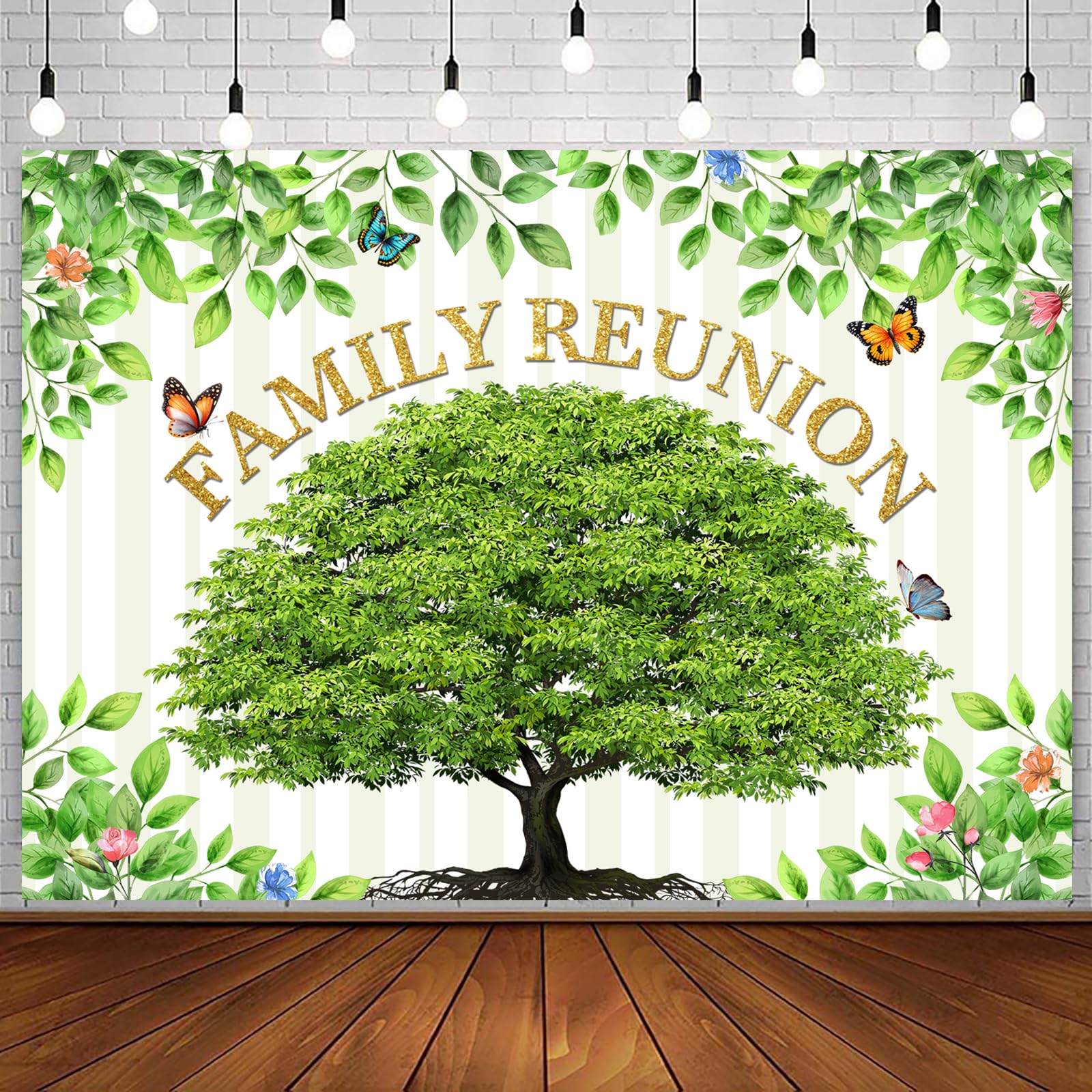 Amazon.com : InMemory Family Reunion Backdrop Stripe Green Family Tree ...