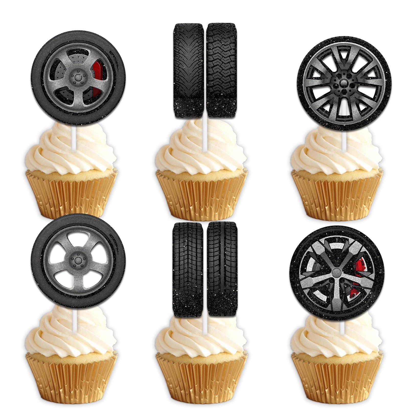 Amazon.com: 18pcs Glitter Tyre Dessert Cupcake Topper Pick for Race Car ...