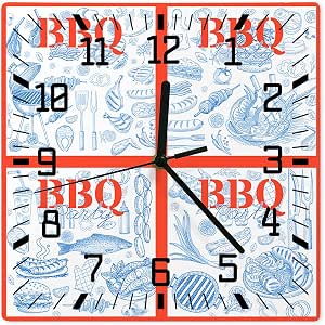 Amazon.com: Anoreya BBQ Party Square Wall Clock Silent Non Ticking ...