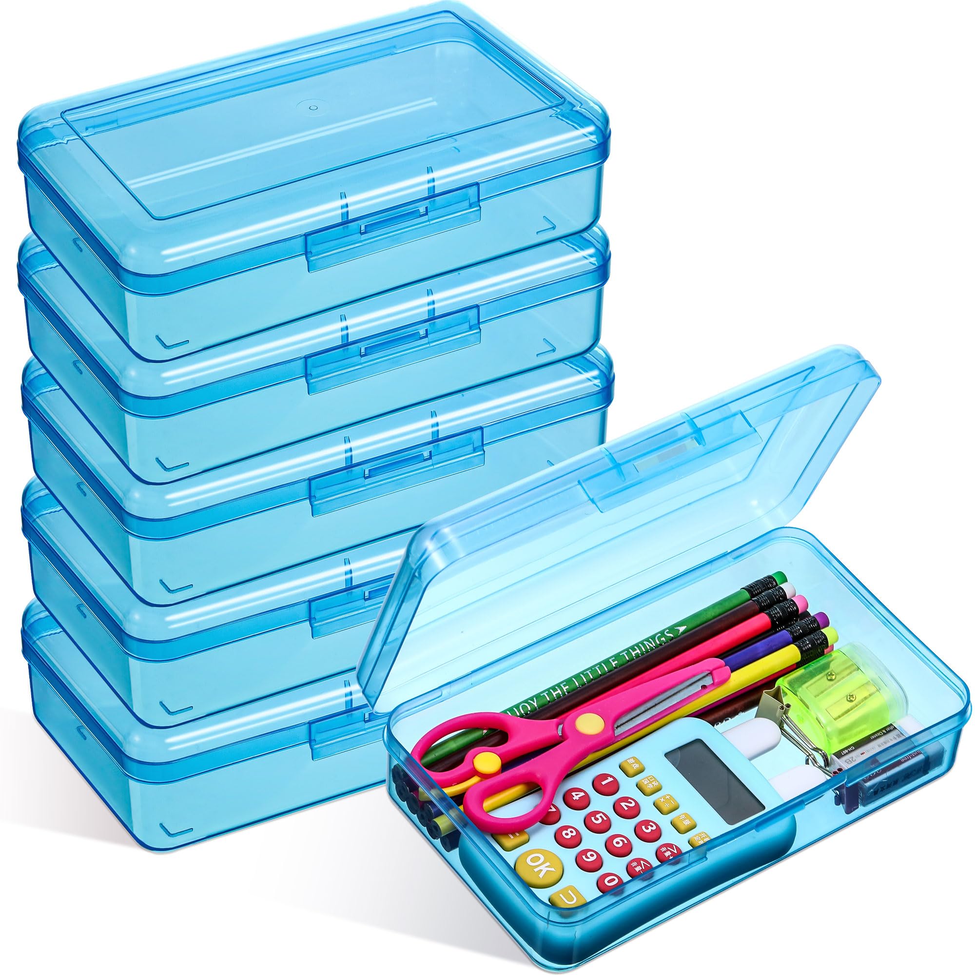 Layhit 6 Pcs Plastic Pencil Box Stackable Clear Plastic Pencil Case ...