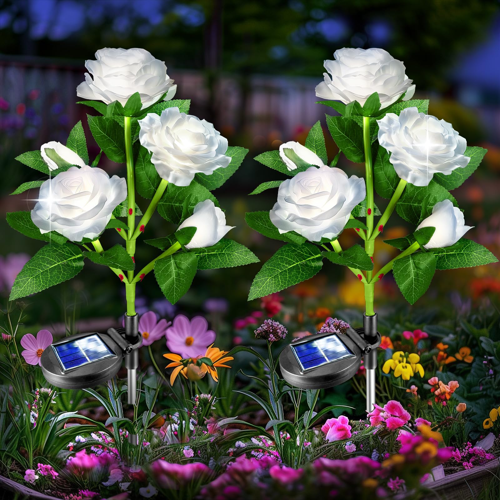 Solar Garden Lights Outdoor Decorations: Roses Flower Light Waterproof ...
