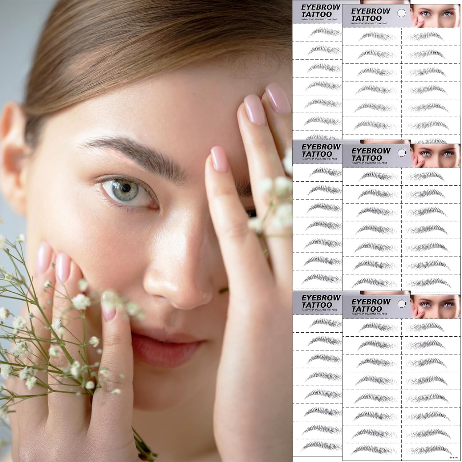 Amazon.com : Black Eyebrow Tattoo 6 Sheets, Hair-Like Popular Fake ...