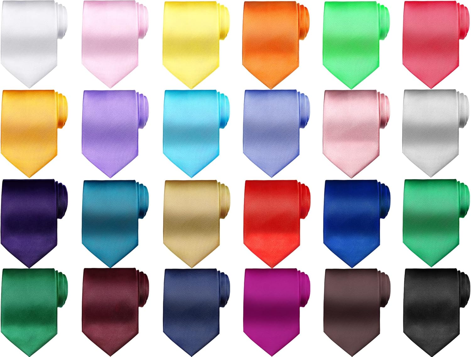 Tarpop 24 Pcs Solid Color Ties for Men Pure Color Satin Ties Set Formal ...
