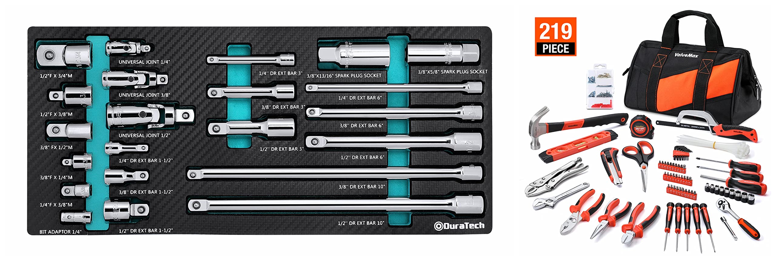 DURATECH 22-Piece Drive Tool Accessory Set and VALUEMAX 219-Piece Home ...