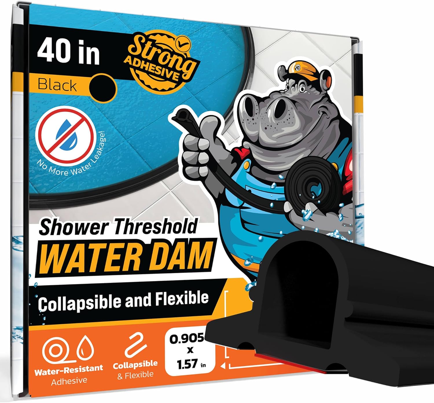Shower Threshold Water Dam Barrier 40" Rounded - Black Collapsible ...