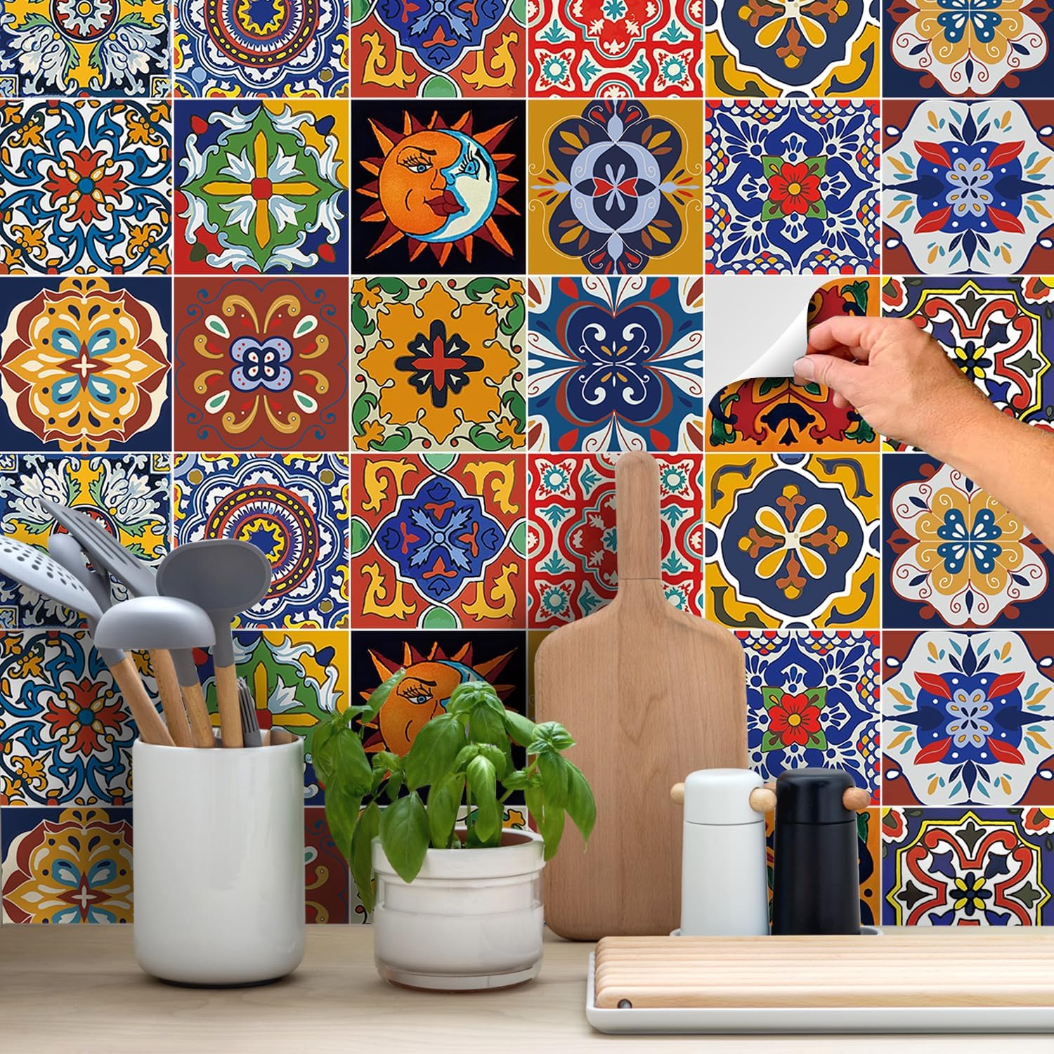 AUIAU 18Pcs Vintage Wall Tile Decal，Waterproof Moroccan Mosaic Style ...