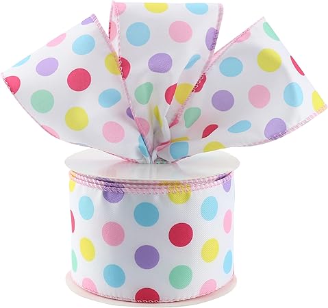 Amazon.com: DINDOSAL Pastel Wired Ribbon Pastel Rainbow Polka Dot ...