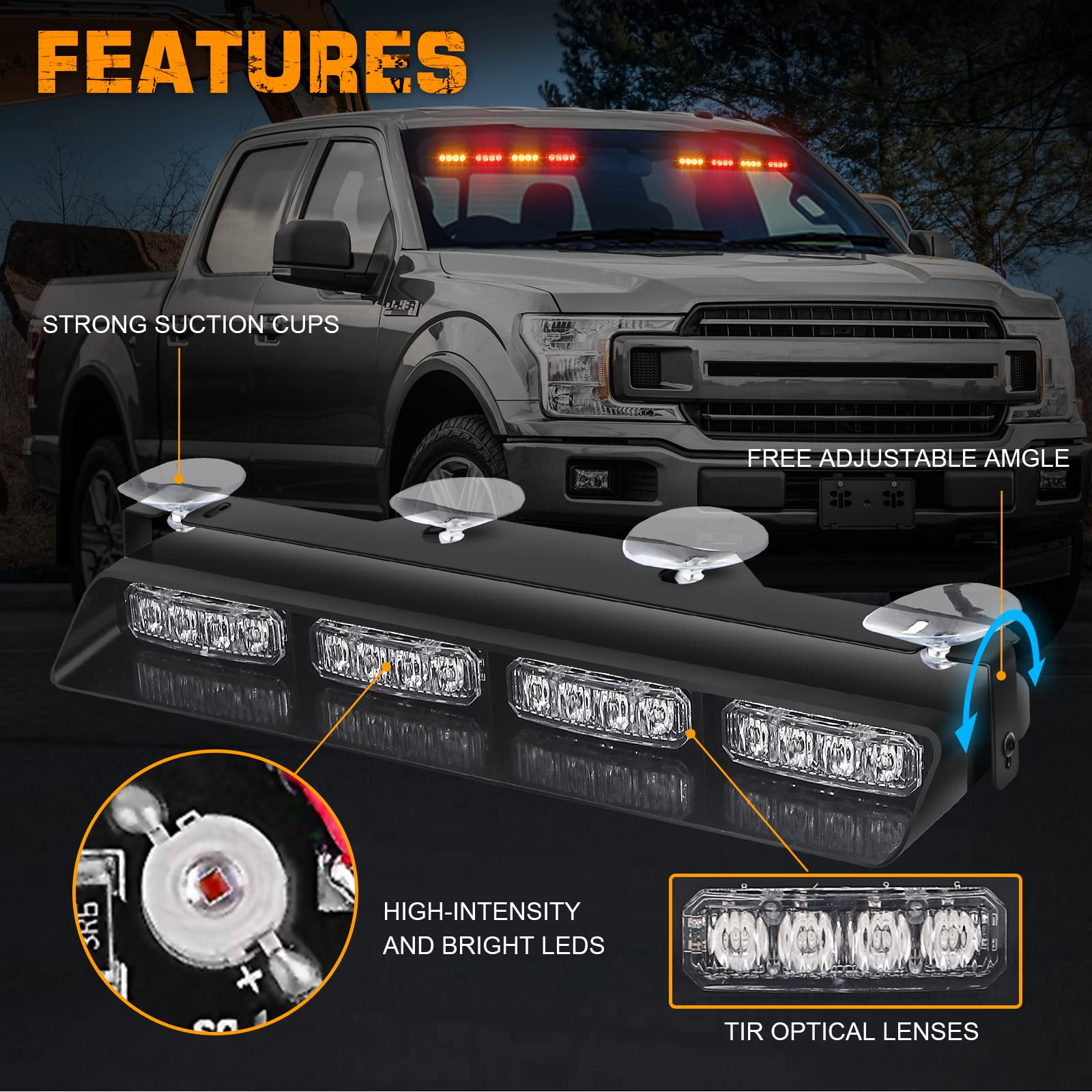 Snapklik.com : Amber Red Emergency Dash Strobe Lights Safety Flashing ...