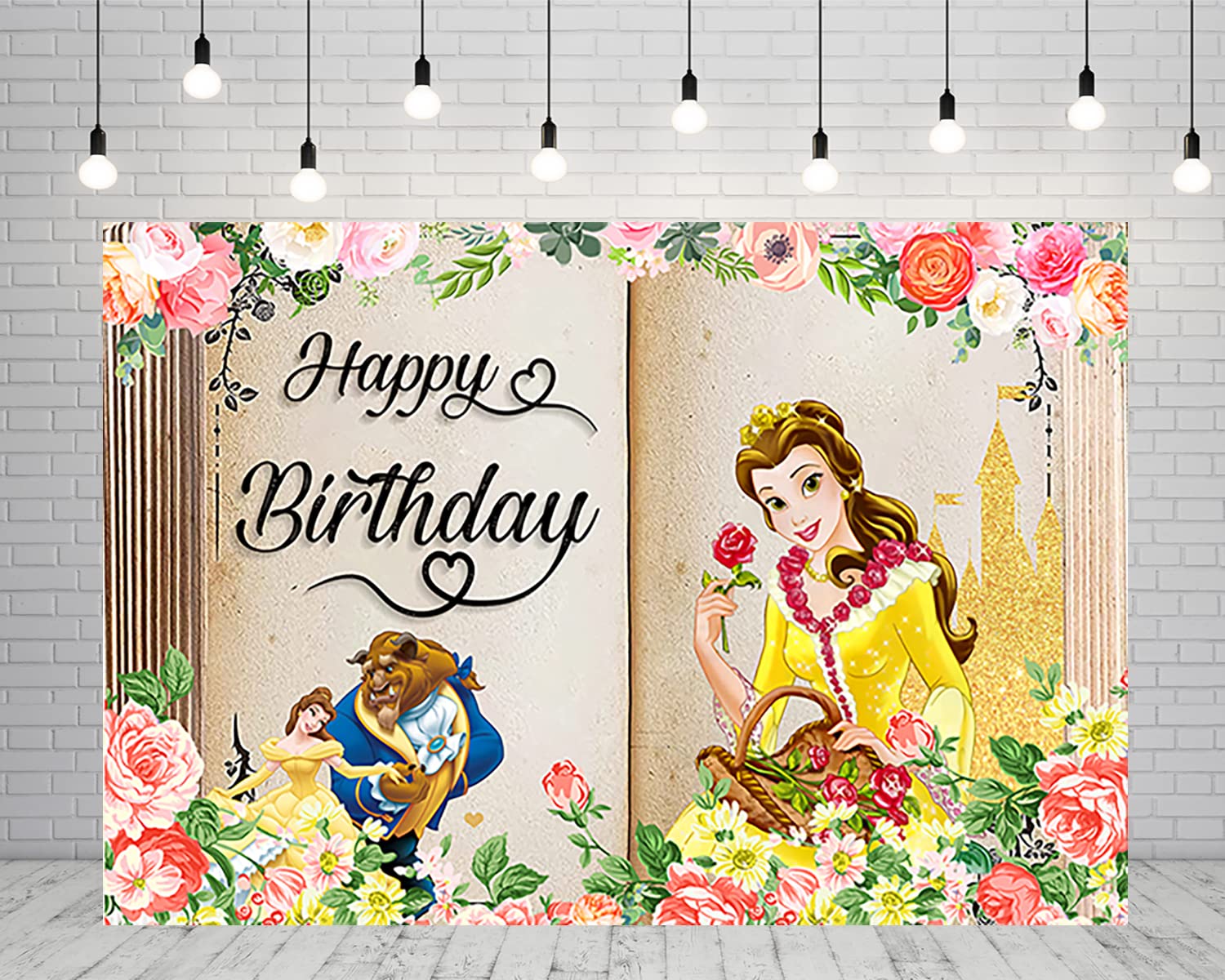 Buy Princess Belle Backdrop for Birthday Party Supplies 5x3ft Beauty ...