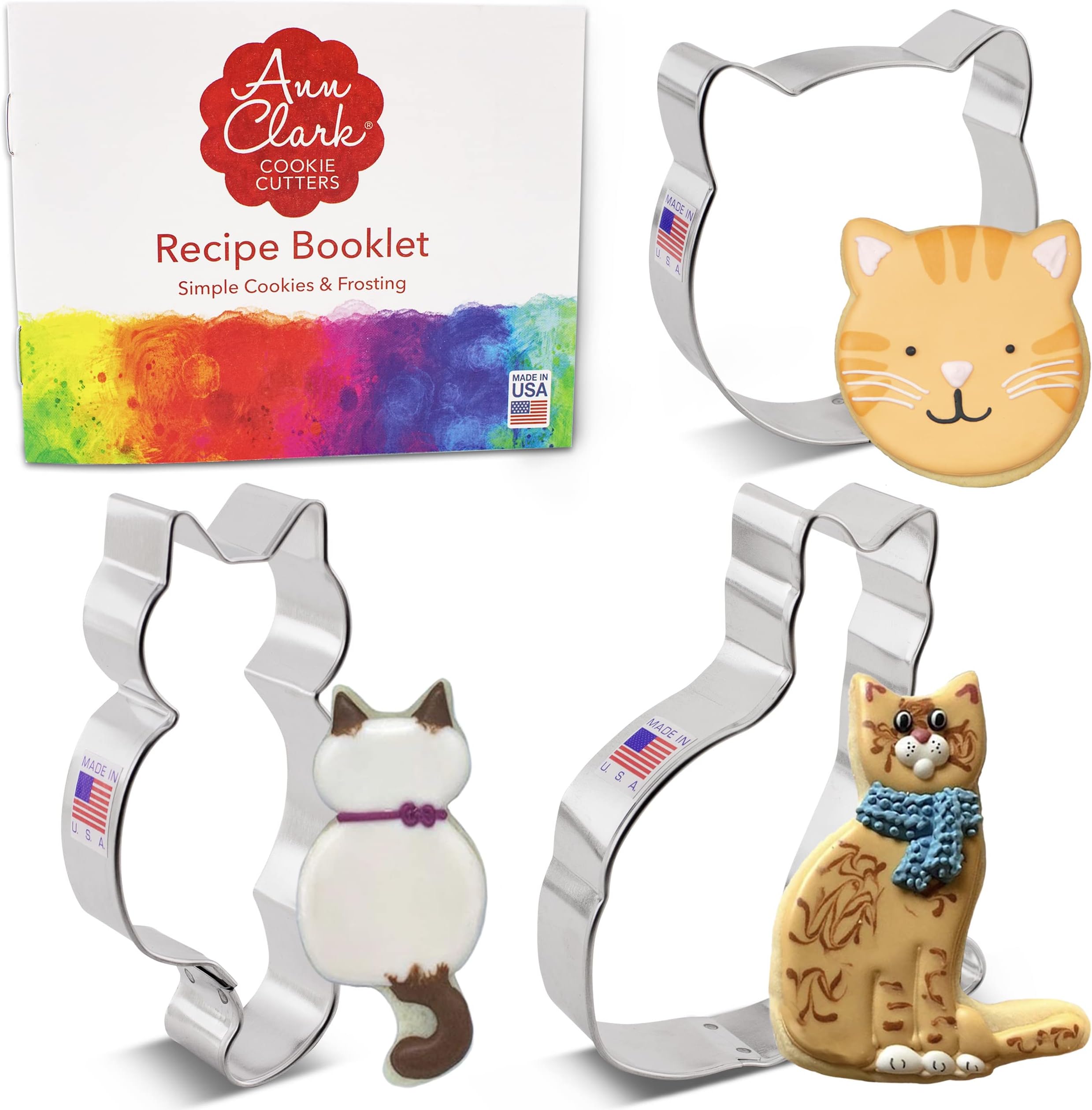 Amazon.com: Cat Cookie Cutters 3-Pc. Set Made in USA by Ann Clark, Cat ...